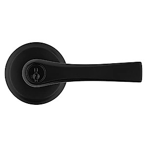 Kwikset Katella Keyed Entry Lever with Round Rose featuring SmartKey Security in Matte Black, 97402-922