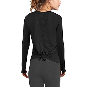 Mippo Long Sleeve Wokout Shirts for Women Yoga Tops Tie Back Tank Tops Thumb Hole Shirts Backless Tops Gym Sweater Workout Clothes Sports Active Exercise Wear for Women 2022 Black L