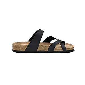 CUSHIONAIRE Luna Cork Footbed Women's Sandals - Comfortable Slip-On Slides with Adjustable Straps & Memory Foam for All-Day Wear | Beach Essential Summer Sandals for Women 2025, BLACK 9