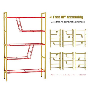 Teraves 5-Tier Adjustable Bookshelf Wood Bookcase with Metal Frame Book Shelf Organizer for Living Room/Bedroom/Study Room,46 Variants