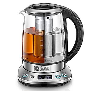 Electric Kettle with Temperature Control and Tea Infuser, FOHERE 1.7L Electric Tea Kettle, Glass and Stainless Steel Hot Tea Water Kettle, 2Hr Keep Warm, 6 Presets for Herbal, Green, Coffee, Black