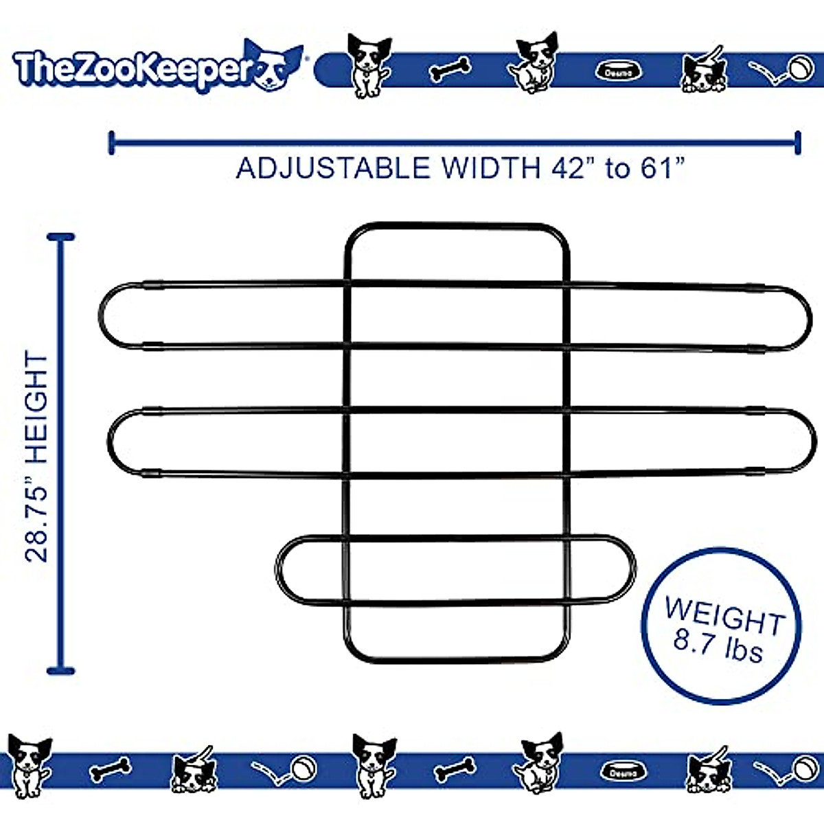 The ZooKeeper Vehicle Pet Barrier: Adjustable Universal for Cars, Trucks, SUVs – Moves with Your Vehicle Seats. Tilt. Slide. Recline. Easy Install Dog Car Gate - Strong Metal Tubing Gate Divider