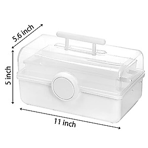 Bekith 3-Layers Multipurpose Plastic Storage Box Organizer Folding Tool Box, Portable Handled Storage Container, Art & Crafts Case, Sewing Supplies Organizer, Medicine Box, Clear/White