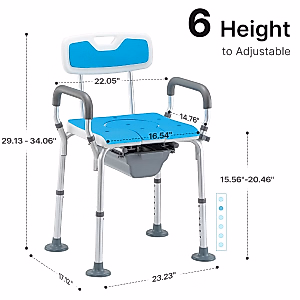 HEAO 4 in 1 Heavy Duty Bedside Commode with Arms and Back 400lbs, Medical Commode Chair with Bucket, Adjustable Padded Commode Chair for Toilet, Potty Chair for Seniors, Adults, Handicapped