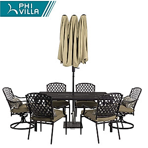 PHI VILLA 13ft Large Patio Umbrella Double-Sided Twin Outdoor Market Umbrella with Crank, Beige