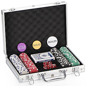 LUOBAO 200Pcs Poker Chips Set for Texas Holdem,Blackjack, Tournaments with Aluminum Case,2 Decks of Cards, Dealer, Small Blind, Big Blind Buttons and 5 Dice,11.5 Gram