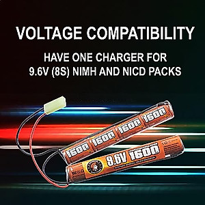 Lancer Tactical Airsoft RC Battery Charger for 9.6V (8S) NiMH/NiCd Battery Packs, 12V 400mA AC Plug Charger w/Standard Tamiya Connector