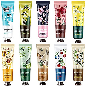10 Pack Natural Plant Fragrance Hand Cream for Dry Hands, Moisturizing Hand Care Cream Stocking Stuffers Gift Set With Natural Shea Butter And Aloe For Men And Women,Travel Size Lotion-30ml