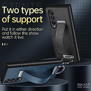 EAXER for Samsung Galaxy Z Fold 3 5G Shockproof Wristband Bracket Leather Phone Case Slim Shockproof Hybrid Rugged Protective Cover for Galaxy Z Fold 3 5G (Blue)