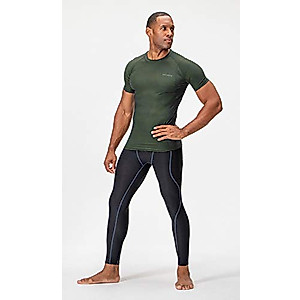 DEVOPS 3 Pack Men's Cool Dry Short Sleeve Compression Shirts, Sports Baselayer T-Shirts Tops, Athletic Workout Shirt (Large, Black/Navy/Olive)