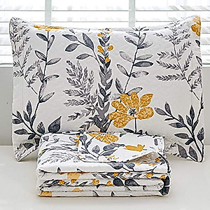Bedspread Coverlet Set King Size Floral Quilts Set Bedding Lightweight Floral Quilt Collection Home Reversible Quilt Bedspread Sping Leaves Yellow Flower Quilt Bedding Garden Bedspread+2 Pillow Shams