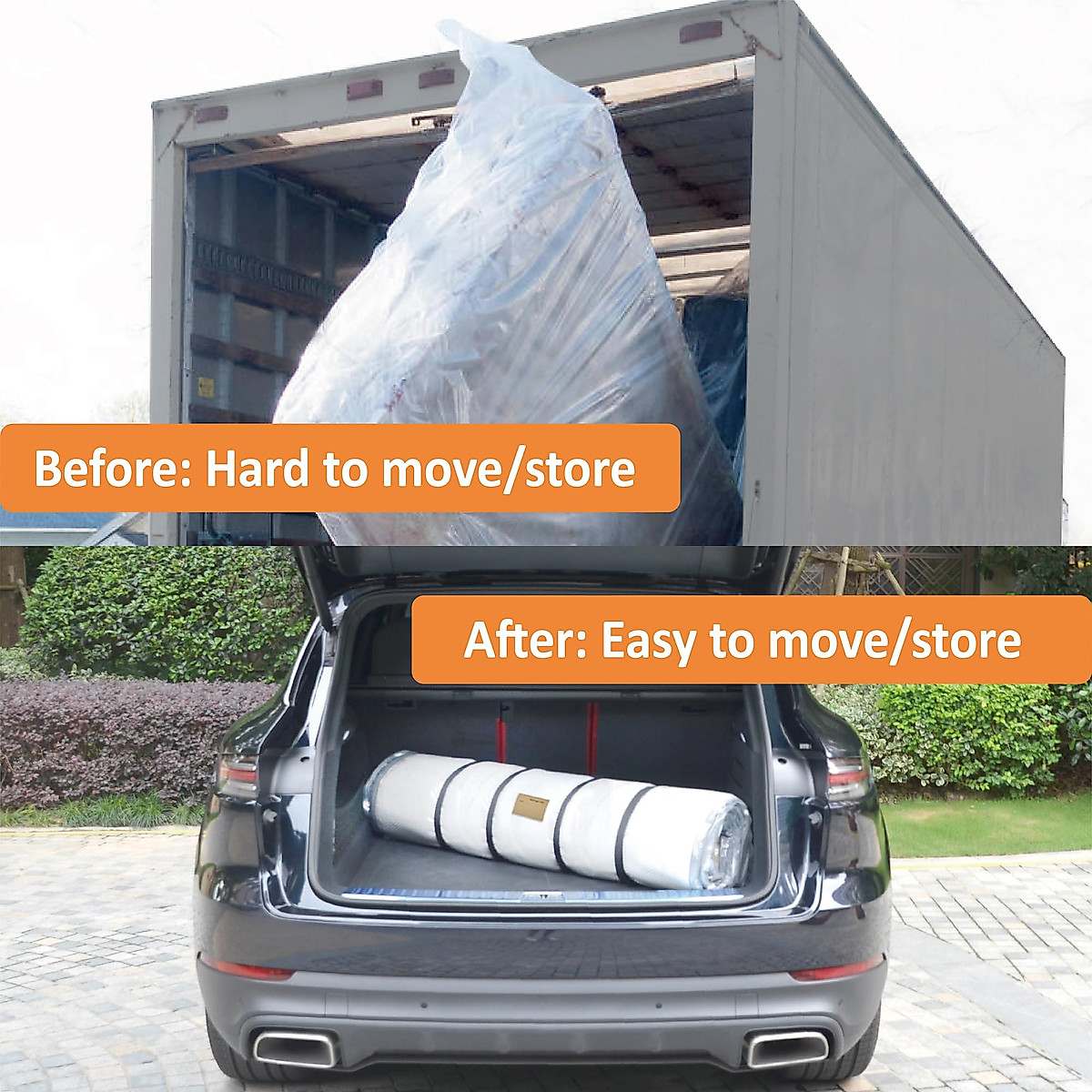 Foam Mattress Vacuum Bag (Queen/Full/Full XL) with Straps and 5 Name Tag Stickers, Moving, Sealable Bag for Mattresses, Double Zip and Leakproof Valve