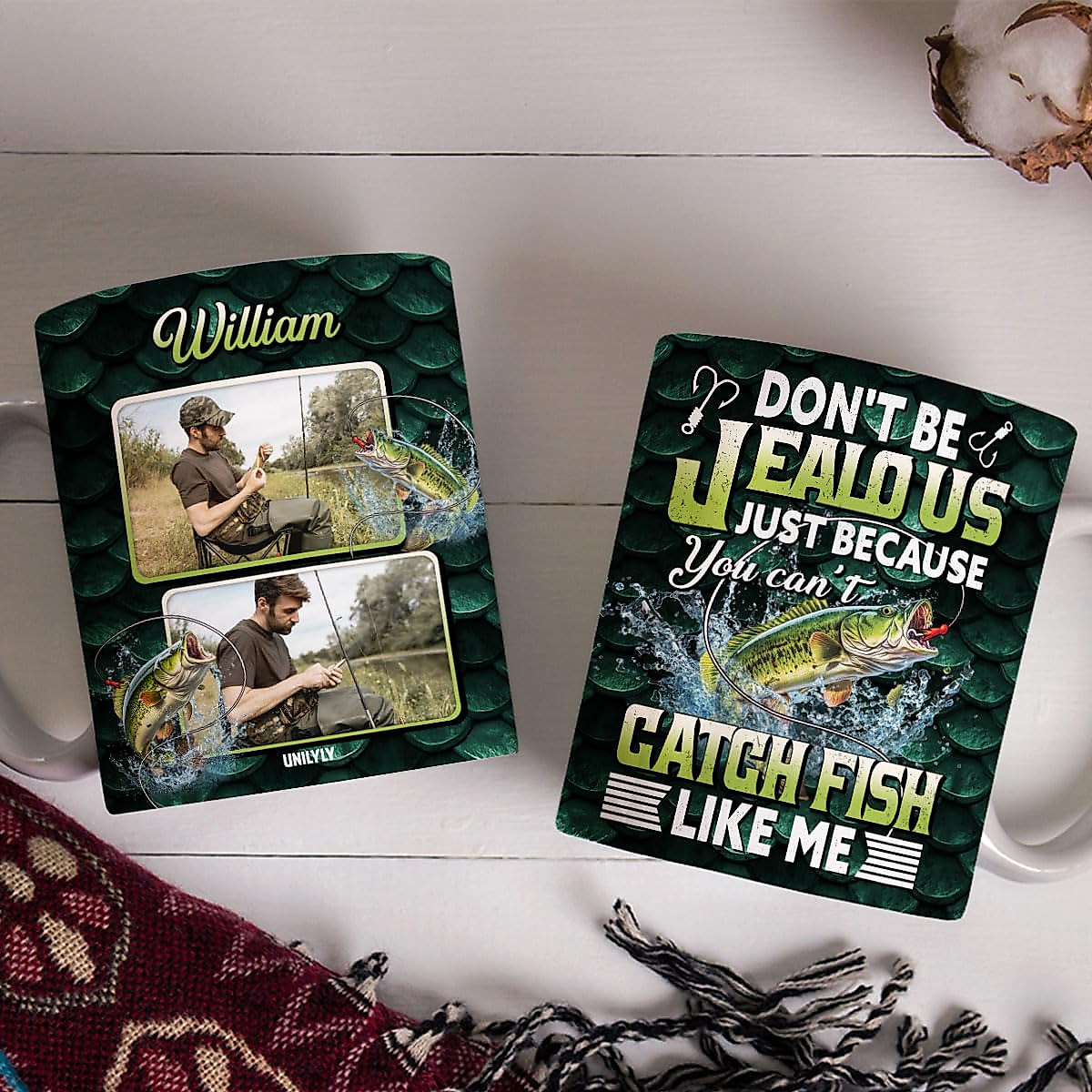 White Ceramic Coffee Mug Photo Mugs Personalized Picture Custom Name Fisherman Retirement Gifts For Men Fathers Day Dad Fishing Novelty Tea Cup Table Desk Accessories 11 And 15 Oz