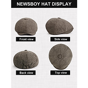 2 Pack Newsboy Hats for Men Classic 8 Panel Wool Blend Ivy Hat