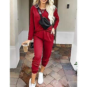 Ekouaer 2 Pack Womens Pajama Set Long Sleeve Sleepwear Star Print Nightwear Soft Pjs Lounge Sets with Pockets Wine Red&Navy Medium