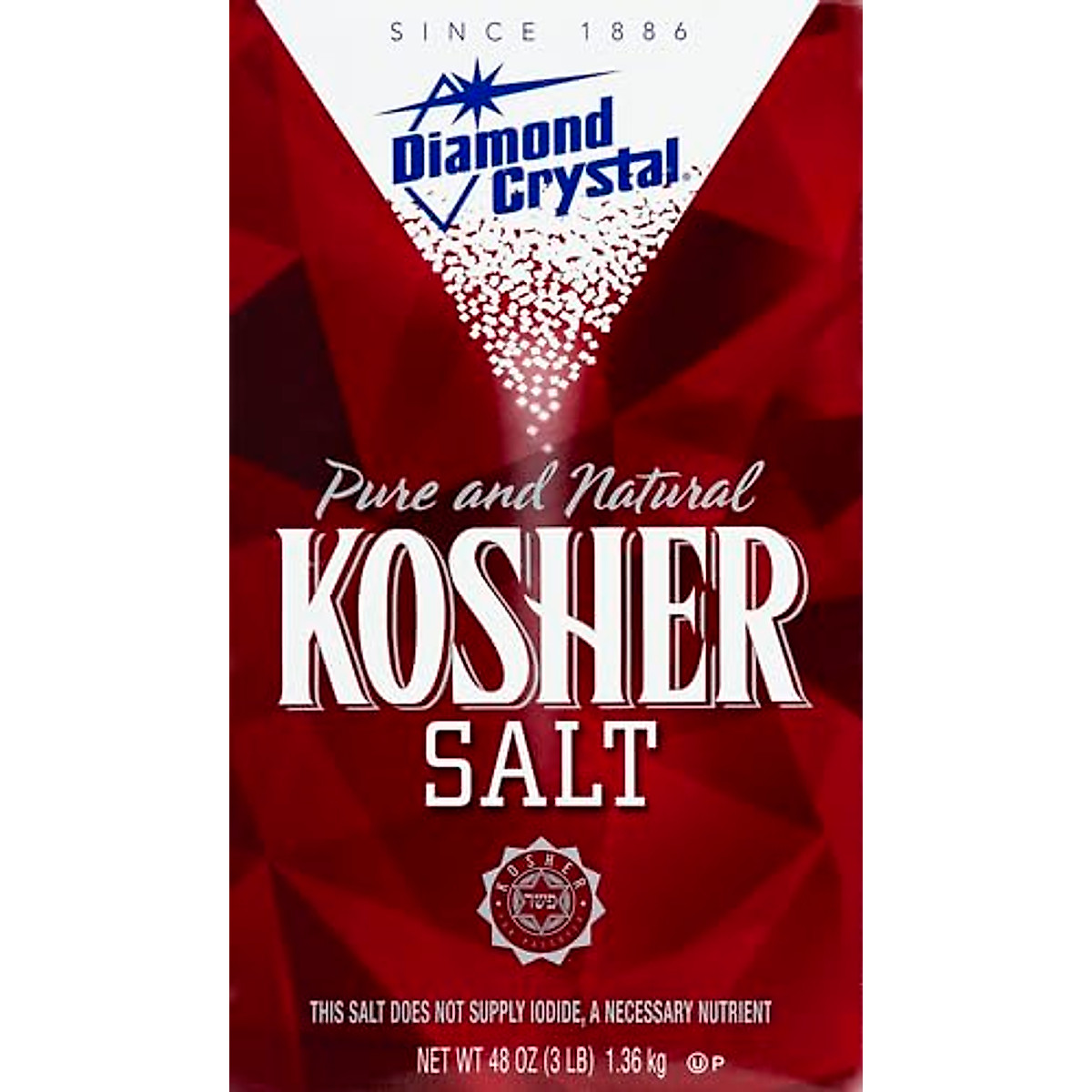 Diamond Crystal Kosher Salt – Full Flavor, No Additives and Less Sodium - Pure and Natural Since 1886 (Restuarant Pack) - 3 Pound Box