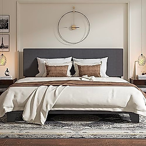 WEEWAY King Upholstered Platform Bed Frame with Adjustable Headboard and Strong Wooden Slats, Heavy-Duty Mattress Foundation, No Box Spring Needed, Easy Assembly, Dark Grey