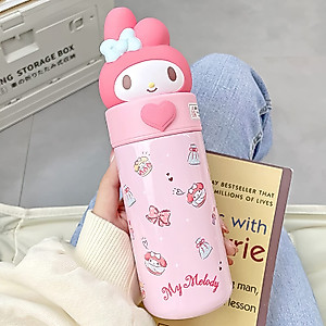 Kawaii Kitten Water Bottle Women'S Thermos Cup Cartoon Vacuum Insulated Stainless Steel Water Bottle Cute Girl'S Gifts 12.3 OZ / 350ML (Pink)
