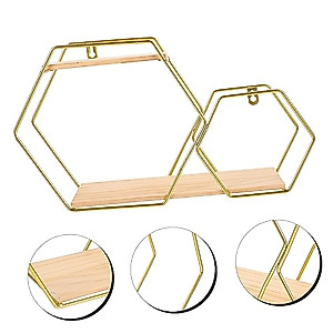 Garneck Modern Style Wall Holder Wall Mounted Floating Shelf Golden Iron Wood Living Room Storage Rack Shelves for Wall Decor