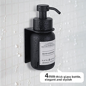 Nobtou Black Soap Dispenser Wall Mount for Bathroom - 8.5 Oz Glass Hand Soap Dispenser with Pump and Drill-Free Wall Mount Holders, Shower Soap Dispenser with Waterproof Labels