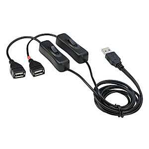 RIITOP USB Splitter with ON/Off Switch [3.3FT], USB 2.0 Extension Male to Female Cable (1x USB Data and Power Female and 1x USB Power Female)