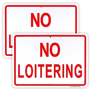 Enjoyist 2-Pack No Loitering Sign, 10"x 7" .04" Aluminum Reflective Sign Rust Free Aluminum-UV Protected and Weatherproof
