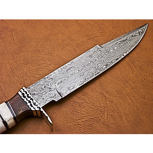 Custom Damascus Hunting Knife Camping Knife With Burl Wood Handle