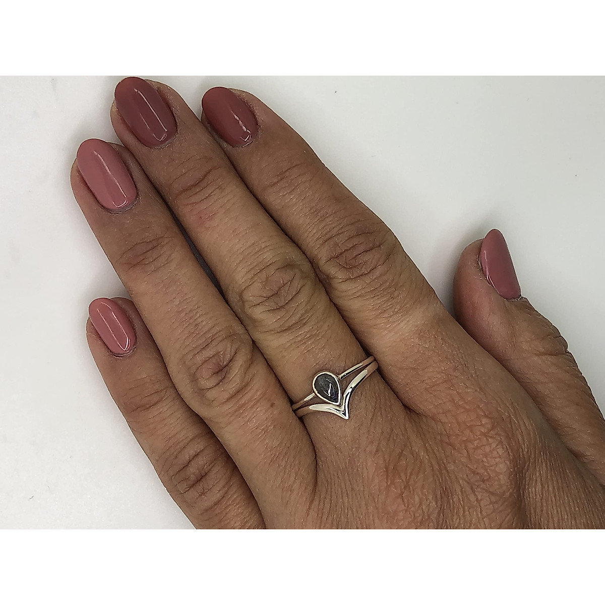 Koral Jewelry Labradorite Ethnic Vintage Gipsy Pear Stone Ring 925 Sterling Silver Tribal Boho Chic (7)