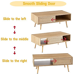 YOUGUO Wood Living Room 3-Piece Table Sets, includes 1 Boho Rattan Coffee Table & 2 End Side Tables Nightstand, Coffee Table and End Table Sets for Living Room Accent Furniture