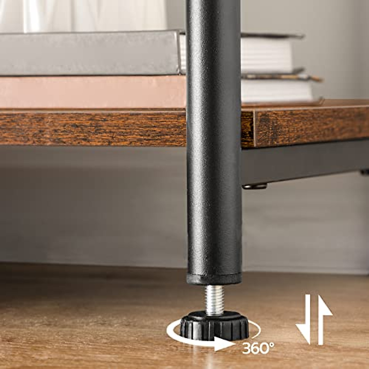 HOOBRO Side Table, Height-Adjustable Nightstand with Storage Shelves, 3-Tier Tall Industrial End Table, Coffee Table, for Living Room, Bedroom, Study, Solid Structure, Rustic Brown BF65BZ01