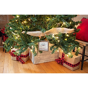 BarnwoodUSA Christmas Tree Collar or Box Made of Reclaimed Wood Rustic Skirt Replacement Blocks Kids & Pets, Adds Farmhouse Charm Natural, Hook-&-Loop Strip Panels, 30x22.5 in., Whitewash