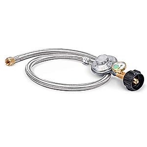 GasSaf 3FT Propane Regulator with Hose,Stainless Steel Braided Propane Gas Regulators and Gauges Suitable for Most LP Gas Grill, Heater and Fire Pit Table