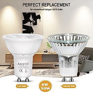 AGOTD GU10 6W Dimmable LED Light Bulbs,50W 60W Halogen Bulb Equivalent, 120 Volt, Soft White 3000K 500lm Recessed Lighting, 38° Beam Angle Spotlight, 6 Pack