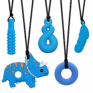 Chew Necklaces for Sensory Kids, 5 Pack Chewy Necklace Sensory for Boys and Girls with ADHD, SPD, Autism, Silicone Autism Sensory Products for Adult Reduce Chewing Anxiety Fidget