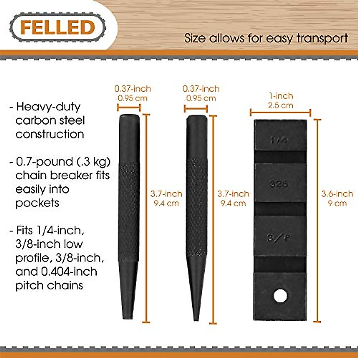 Felled Pocket Chainsaw Chain Breaker Tool Kit - 3Pc Pocket Chain Saw Rivets and Chainsaw Link Removal Tool