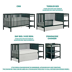 Dream On Me Synergy Convertible Crib and Changer in Olive with Detachable Changing Table, JPMA Certified, 1” Changing pad