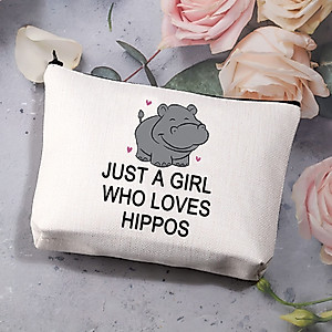 BDPWSS Hippo Makeup Bag Hippopotamus Gift Hippo Lover Gift Just a Girl Who Loves Hippos Cosmetic Pouch Hippo Theme Inspirational Toiletry Bag For Women Girls (Girl loves hippos)