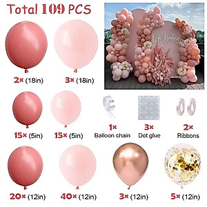 Pink Balloon Garland, SKEFOLI 107PC Retro Pink Balloon Garland Kits Dusty Matte Balloons Arch for Girls Birthday Party Baby Shower Wedding Bachelorette (Pale Mauve)