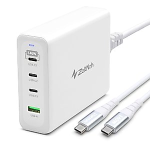 ZeitNah 240W USB C Charger, GaN 4-Port Fast Charger(140W/100W USB C Charging Ports) for MacBook Pro/Air, iPhone, iPad, Galaxy, Apple Watch, and More, (140W USB C to C Cable is Included)