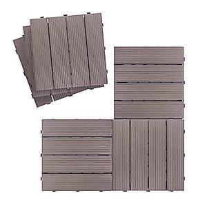 9 Pcs PE Interlocking Patio Deck Tiles, 12 x 12in 4-Slats Straight Pattern Floor Covering for Patio Shower Garden Balcony