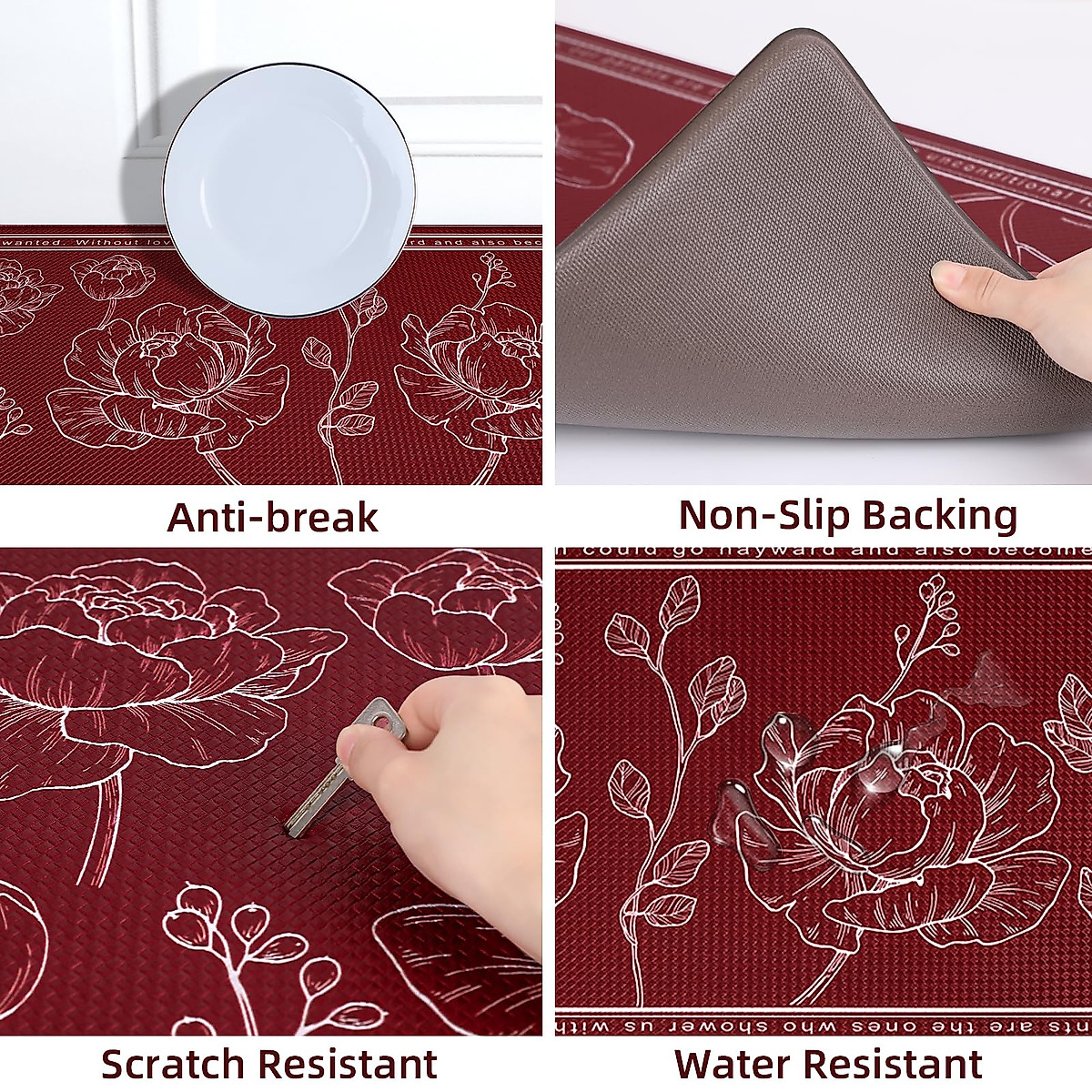 ROTTOGOON Kitchen Floor Mat Set of 2, Cushioned Anti Fatigue Kitchen Mat 17"x59"+17"x29", Non-Slip Waterproof Kitchen Rug, Premium PVC Comfort Kitchen Mats and Rugs for Kitchen, Office, Home, Laundry