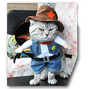 NACOCO Cowboy Dog Costume with Hat Dog Clothes Halloween Costumes for Cat and Small Dog (Small)