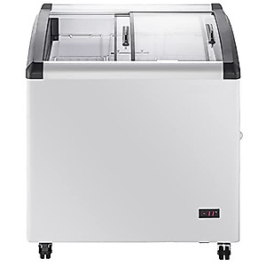 Duura Commercial Mobile Ice Cream Display Chest Freezer Sub Zero Temp Curved Glass Top Frost Free Lid with 3 Wire Baskets, 31.5 Inch Wide 4.87 Cubic Feet, White