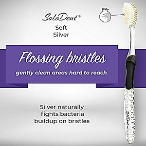 Solodent Toothbrush Soft, Silver Flossing Bristles (Pack of 2) Colors May Vary