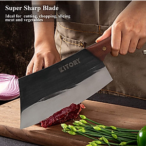 Forged Cleaver 7'', Meat Cleaver Knife, Full Tang Butcher Knife, High Carbon Steel Kitchen Chef Knife, Ergonomic Pear Wood Handle for Home Kitchen or Restaurant, 2024 Gifts