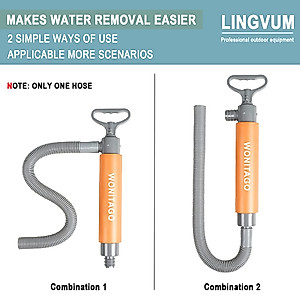 LINGVUM Bilge Pump for Kayak Canoe and Boat - 17 Inch Manual Portable Kayak Hand Water Pumps with Reversible Hose Orange