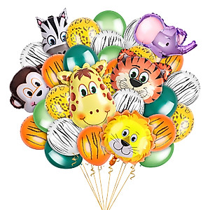 30 Pieces Jungle Safari Birthday Party Decorations, 6 Pack Giant Safari Animal Balloons, 24 Pcs 12 Inch Jungle Animal Print Balloons for Wild One Birthday Party, Baby Shower, Zoo Party Decorations