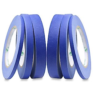 BOMEI PACK 6Pack Blue Painters Masking Tape, 1/4” 1/2” 3/4” X 60yds Multi Size Painting Paper Tape, Clean Removal with No Residue
