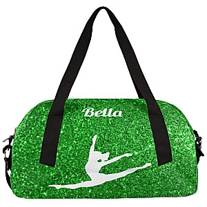 Personalized Custom Kids Duffel Bags, Customized Gifts Sports Gym Bag Custom Name Girls Dance Bag Overnight Weekender Sleepover Carry On Travel Tote Bag for Girls, Green Glitter Dance