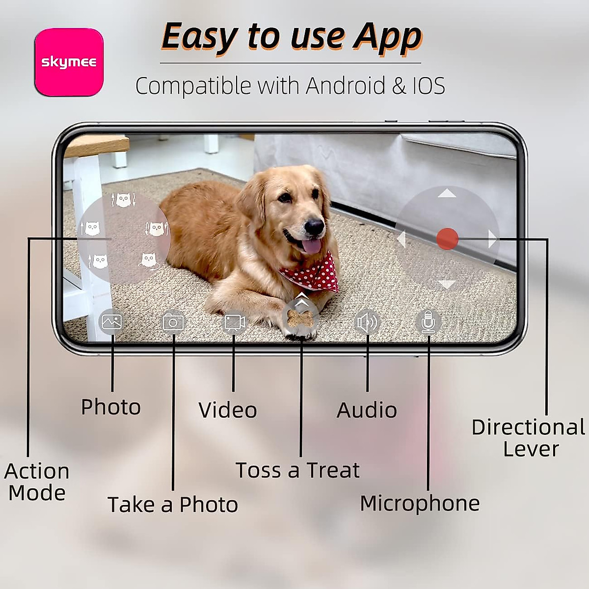 SKYMEE Owl Robot: Mobile Full HD Pet Camera with Treat Dispenser, Interactive Toy for Dogs and Cats, Remote Control via App (2.4G WiFi ONLY)